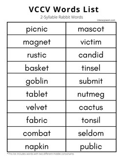 VCCV Words List for 3rd Graders | PDF