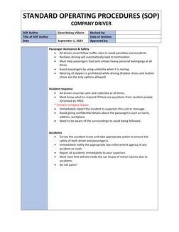 Company Driver SOP Guidelines | PDF | Driving