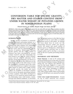 Potato Specific Gravity Conversion Table | PDF | Potato | Weight
