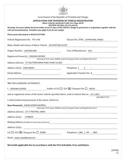 Trinidad Vehicle Transfer Application Form | PDF