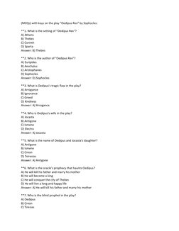 Oedipus Rex MCQs and Answers Guide | PDF | Sophocles | Theban Mythology