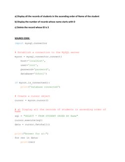 Python MySQL Connectivity Projects for Class 12 | PDF | Databases | Sql