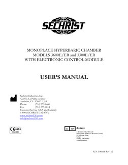 Sechrist Monoplace Chamber User Manual | PDF