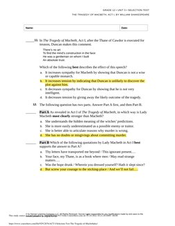 Macbeth Act I Selection Test Answers | PDF | Macbeth