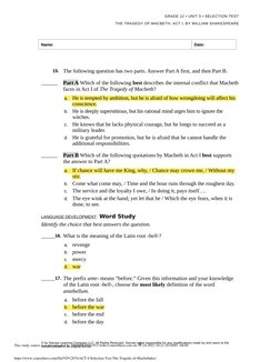 Macbeth Act I Selection Test Answers | PDF | Macbeth