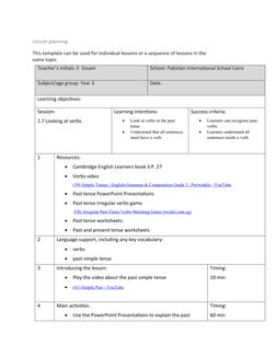 Year 3 Past Simple Lesson Plan | PDF | Grammatical Tense | English As A ...