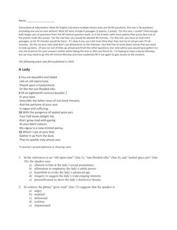 AP Literature Practice Test Overview | PDF | Narration | Poetry