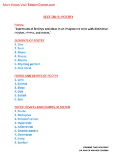 Class 11 English Poetry Notes | PDF