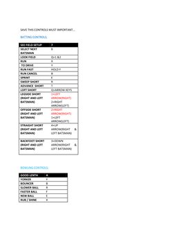 Don Bradman Cricket 14 & 17 Keyboard Setup | PDF