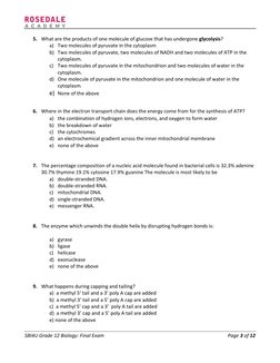 Grade 12 Biology Final Exam Guide | PDF | Dna | Mitochondrion