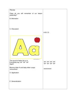 Letter Aa Lesson Plan for Kindergarten | PDF | Lesson Plan | Teachers
