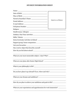 Student Information Sheet Template | PDF