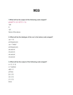 Python Code Output MCQs | PDF | Python (Programming Language) | Bracket