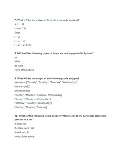 Python Code Output MCQs | PDF | Python (Programming Language) | Bracket