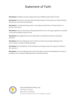COGIC Statement of Faith Overview | PDF
