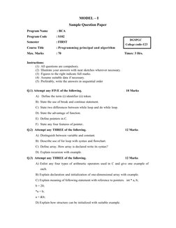 BCA C Programming Question Paper 2024 | PDF | C (Programming Language) | Computer Program