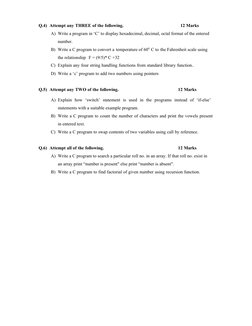 BCA C Programming Question Paper 2024 | PDF | C (Programming Language) | Computer Program