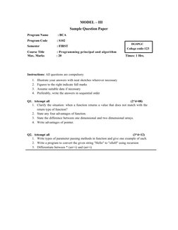 BCA C Programming Question Paper 2024 | PDF | C (Programming Language) | Computer Program