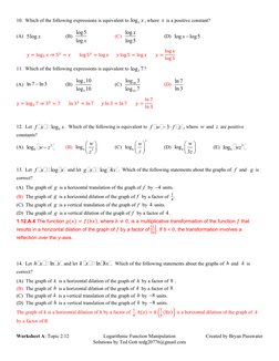Logarithmic Function Manipulation Worksheet | PDF | Logarithm | Special ...