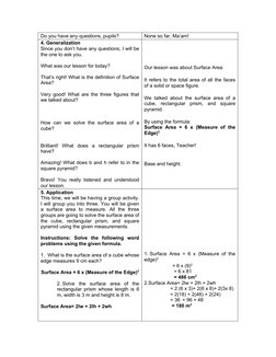 Grade 6 Lesson Plan: Surface Area | PDF | Area | Length