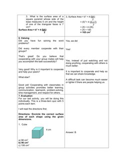 Grade 6 Lesson Plan: Surface Area | PDF | Area | Length