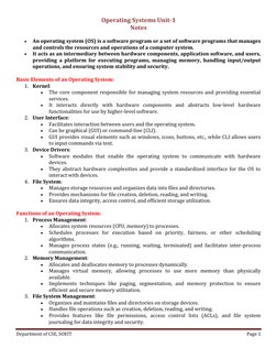 Operating Systems Unit 1 Notes | PDF | Operating System | Process ...