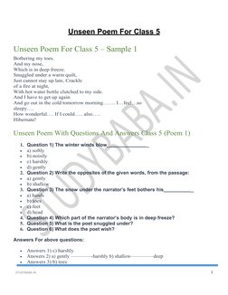 Unseen Poems with Q&A for Class 5 | PDF