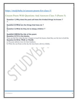 Unseen Poems with Q&A for Class 5 | PDF