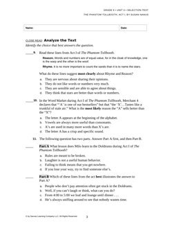 The Phantom Tollbooth: Act I Quiz | PDF | Linguistics | Language Arts ...