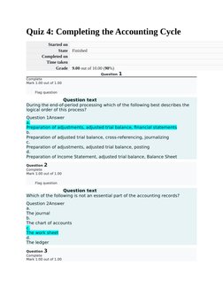 Accounting Cycle Quiz Overview | PDF | Balance Sheet | Income Statement