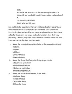 Class 9 Case Study Questions on Tissues | PDF | Tissue (Biology ...
