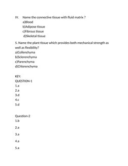 Class 9 Case Study Questions on Tissues | PDF | Tissue (Biology ...