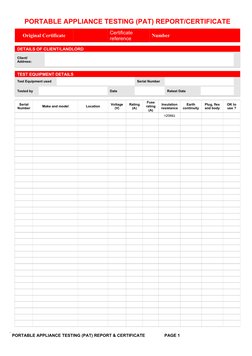 PAT Testing Certificate Template | PDF | Power Engineering | Electrical ...