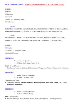 SPM Additional Mathematics Exam Format | PDF | Teaching Methods & Materials