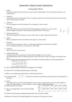 Geometric Optics Exam Questions | PDF | Lens (Optics) | Refraction