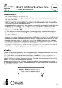 DVLA D796 Driving Entitlement Consent Form | PDF | Driver's License ...