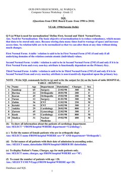 Class 12 SQL Practice Questions | PDF | Table (Database) | Relational ...