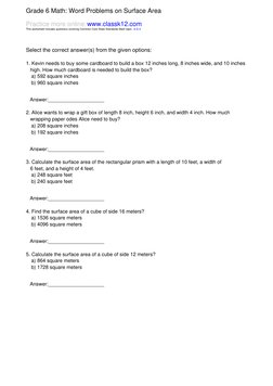 Grade 6 Surface Area Word Problems | PDF