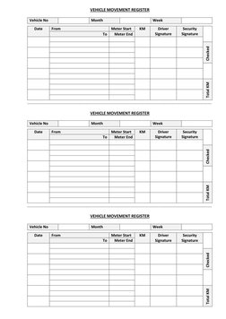 Vehicle Movement Register Format | PDF | Vehicles | Wheeled Vehicles
