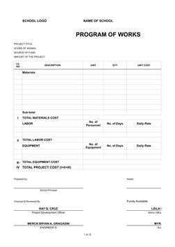 Program of Works Template for Schools | PDF | Business | Government