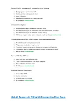 OSHA 30 Construction Exam Answers Guide | PDF | Occupational Safety And ...
