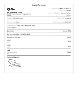 Ola Cab Invoice Sample | PDF | Invoice | Services (Economics)