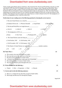 Class 5 Social Studies Question Paper | PDF | United Nations ...