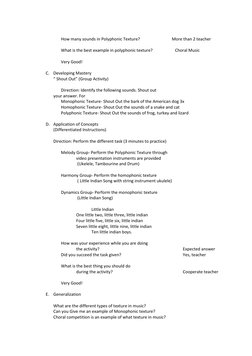 Music Texture Lesson Plan for Grades 1-6 | PDF | Lesson Plan | Elements ...