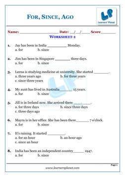 For, Since, Ago Exercises Worksheet | PDF