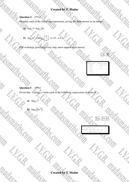 Logarithms Exam Questions Created By T Madas Pdf Logarithm