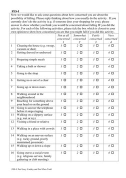 FES-I Questionnaire on Fall Concerns | PDF