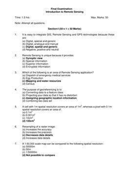 Remote Sensing Exam Practice Questions | PDF | Image Resolution ...
