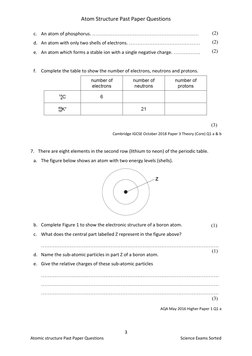 Atomic Structure Past Paper Questions | PDF | Atoms | Chemical Elements