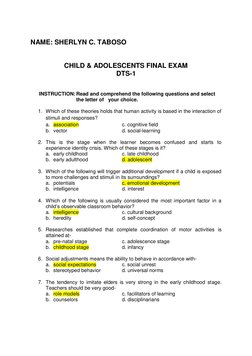 Child & Adolescent Development Exam Review | PDF | Adolescence ...